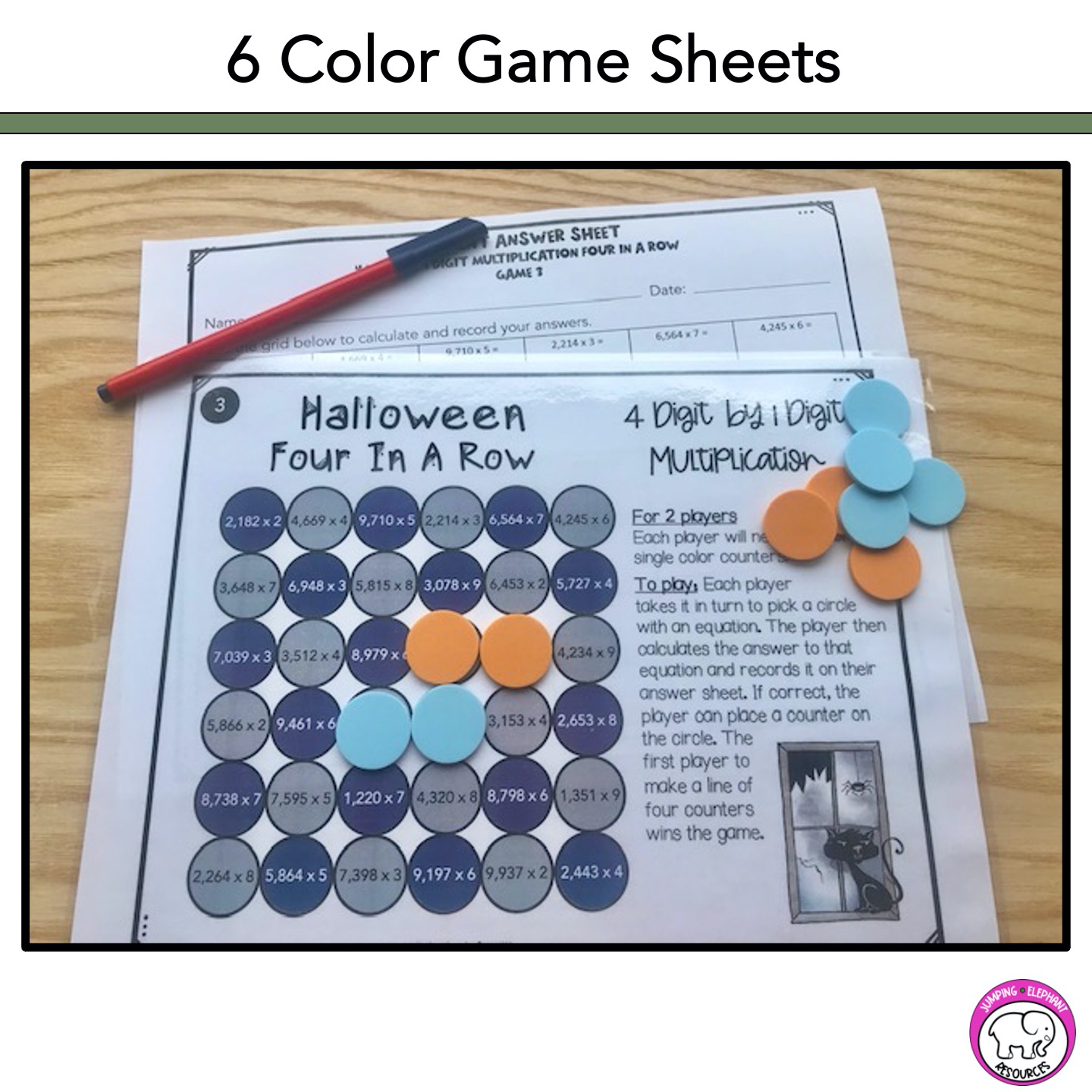 4 Digit by 1 Digit Multiplication Four in A Row Math Games Halloween ...