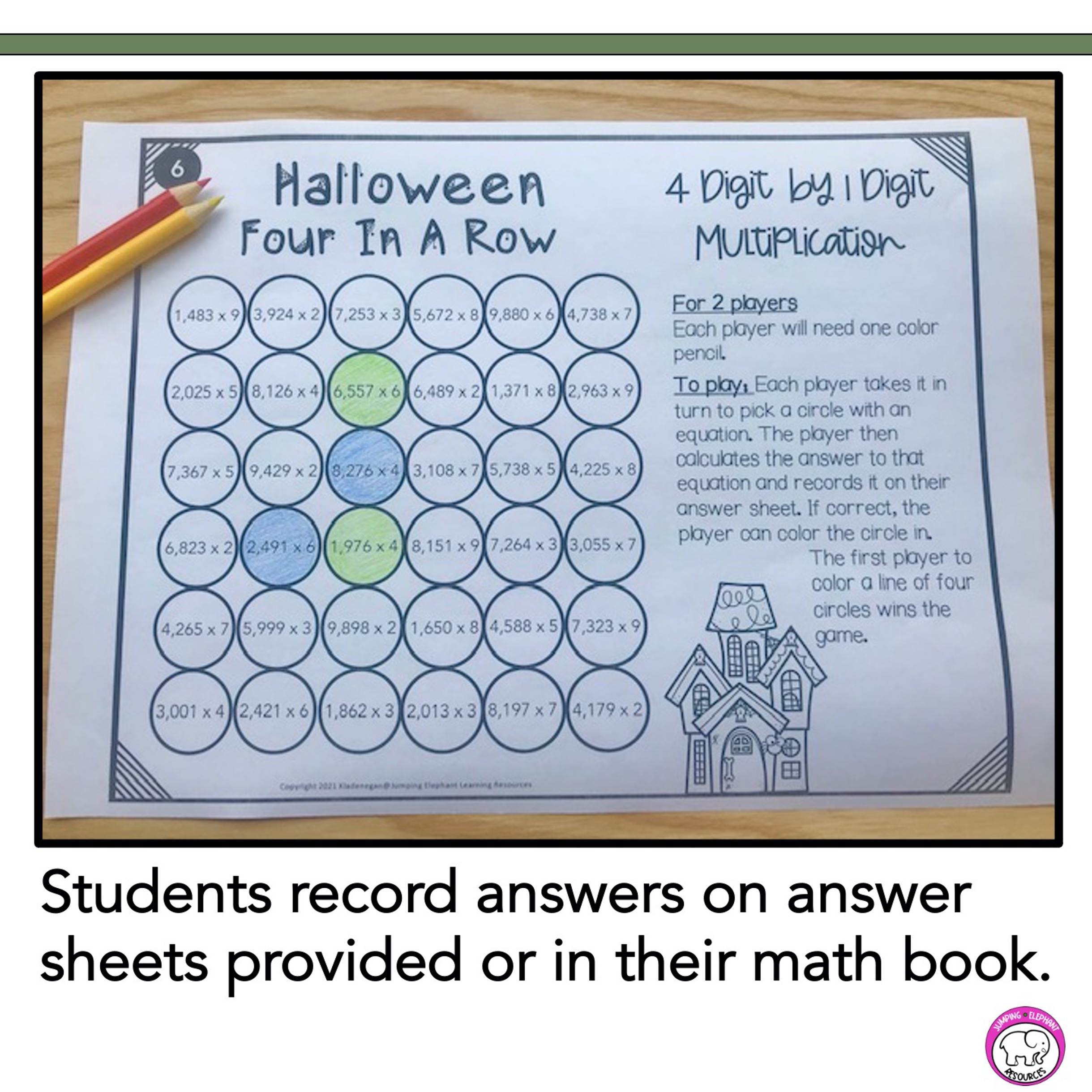 4 Digit by 1 Digit Multiplication Four in A Row Math Games Halloween ...