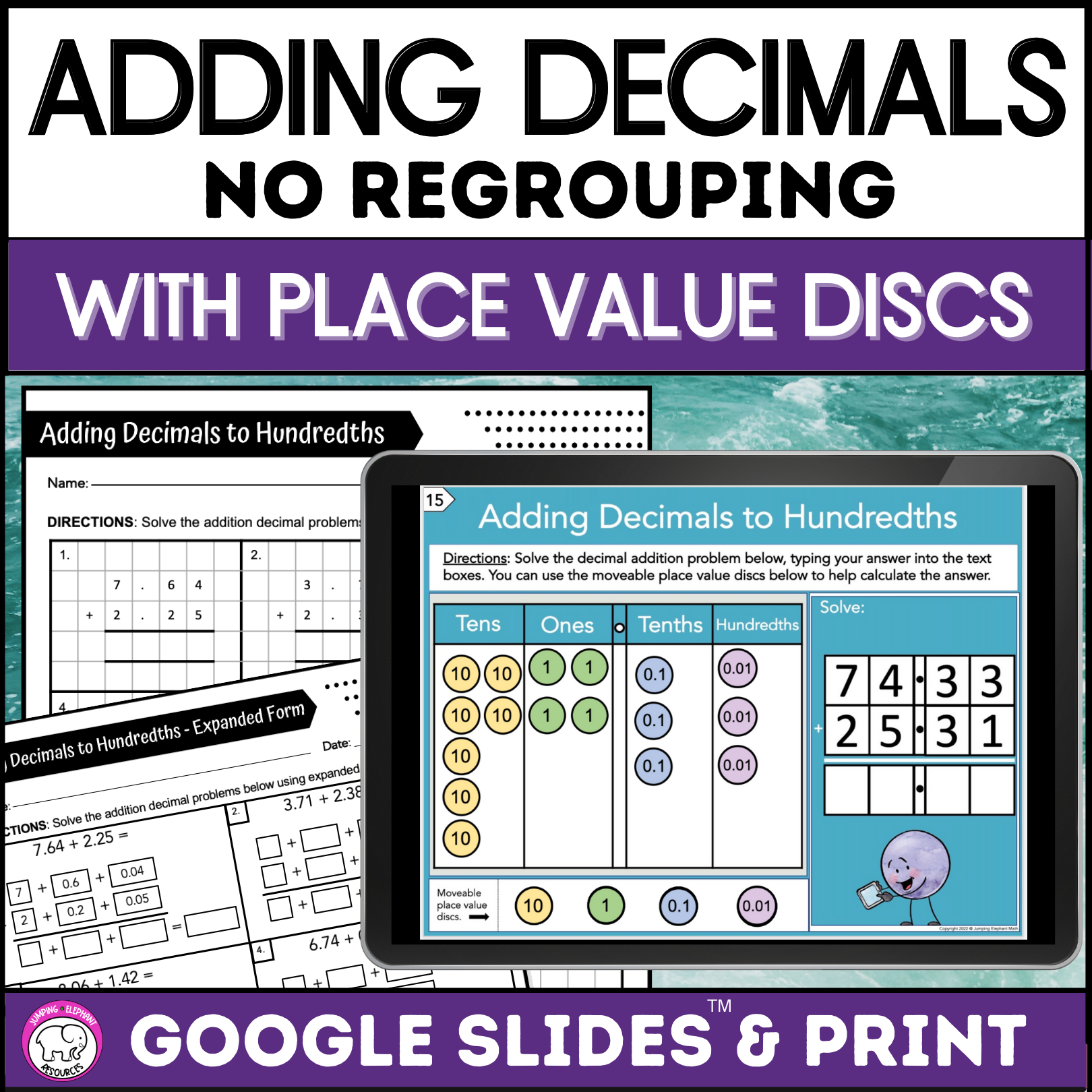 Adding Decimals No Regrouping With Place Value Discs Google Slides And