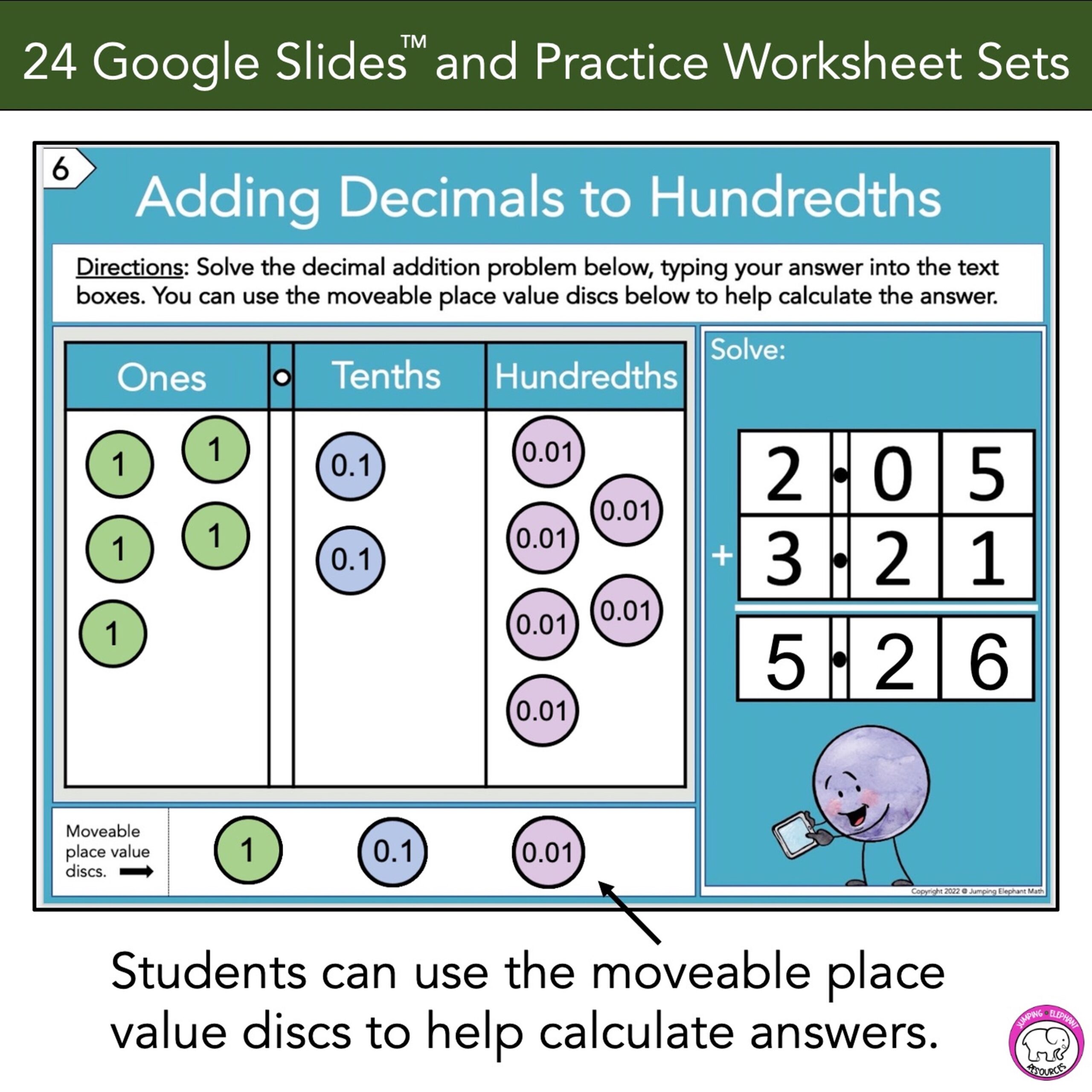 Adding Decimals No Regrouping with Place Value Discs Google Slides and ...