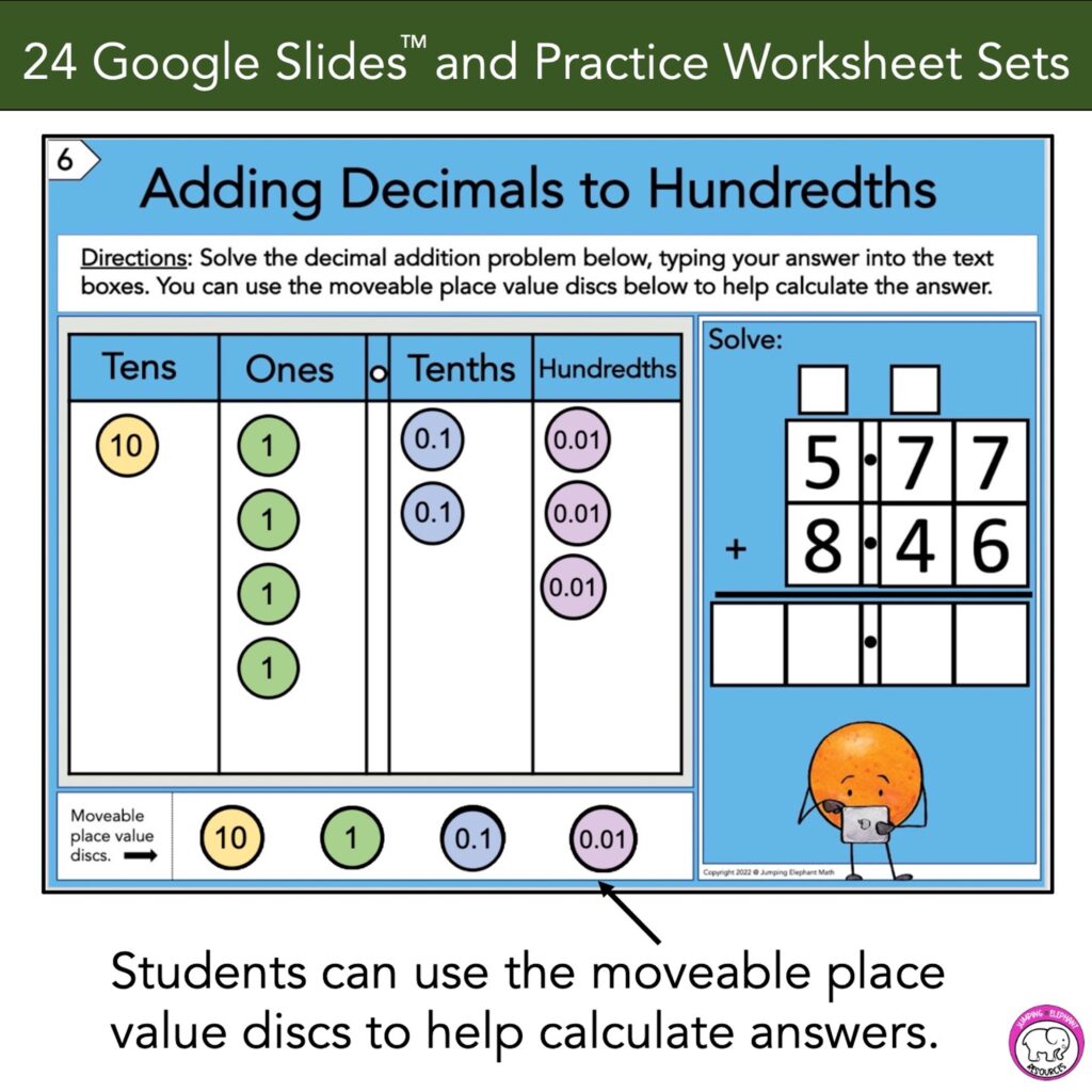 Adding Decimals with Regrouping with Place Value Discs Google Slides ...