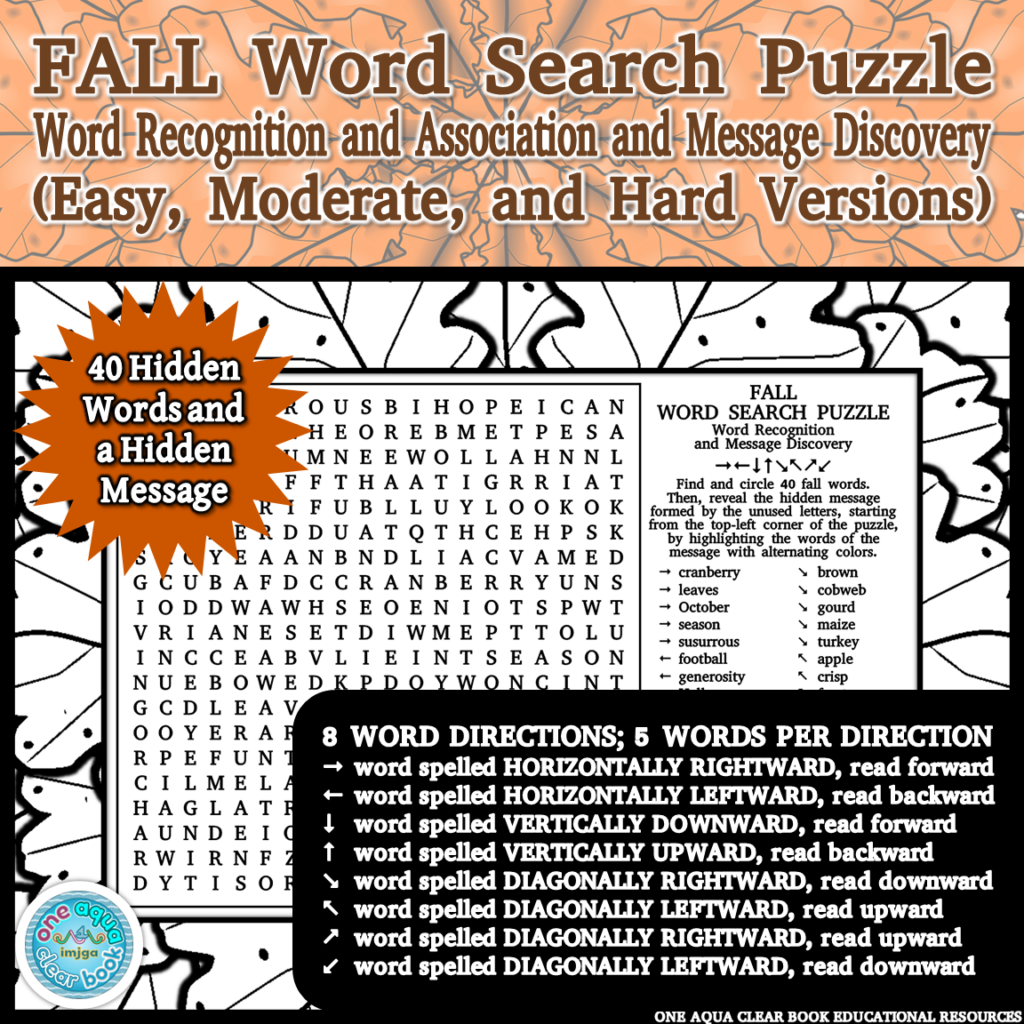 Fall/Autumn Word Search Puzzle: Word Recognition and Association and ...