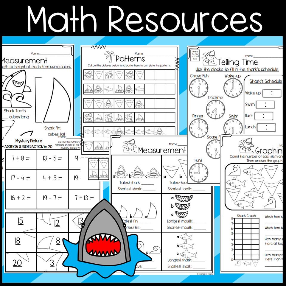 Shark Day Themed Activities and Worksheets: End of the Year Review ...