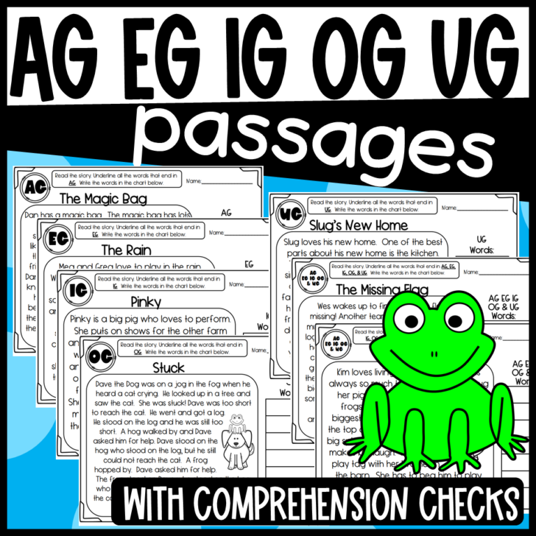 AG EG IG OG and UG Word Family Phonics Reading Passages | Made By Teachers