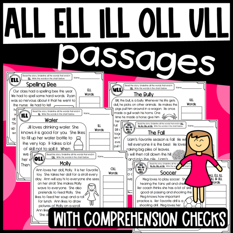 ALL ELL ILL OLL and ULL Word Family Phonics Reading Passages - Made By ...