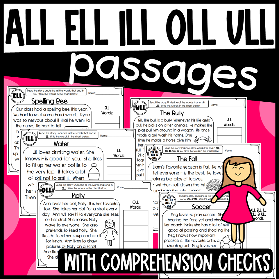 ALL ELL ILL OLL and ULL Word Family Phonics Reading Passages | Made By ...