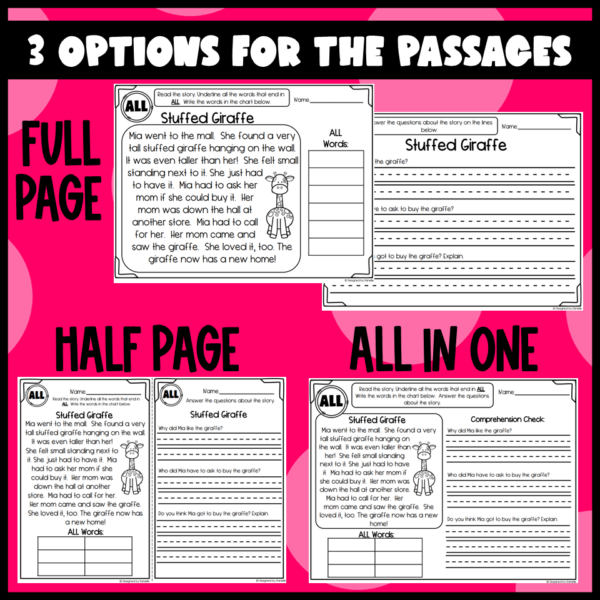 ALL ELL ILL OLL and ULL Word Family Phonics Reading Passages | Made By ...