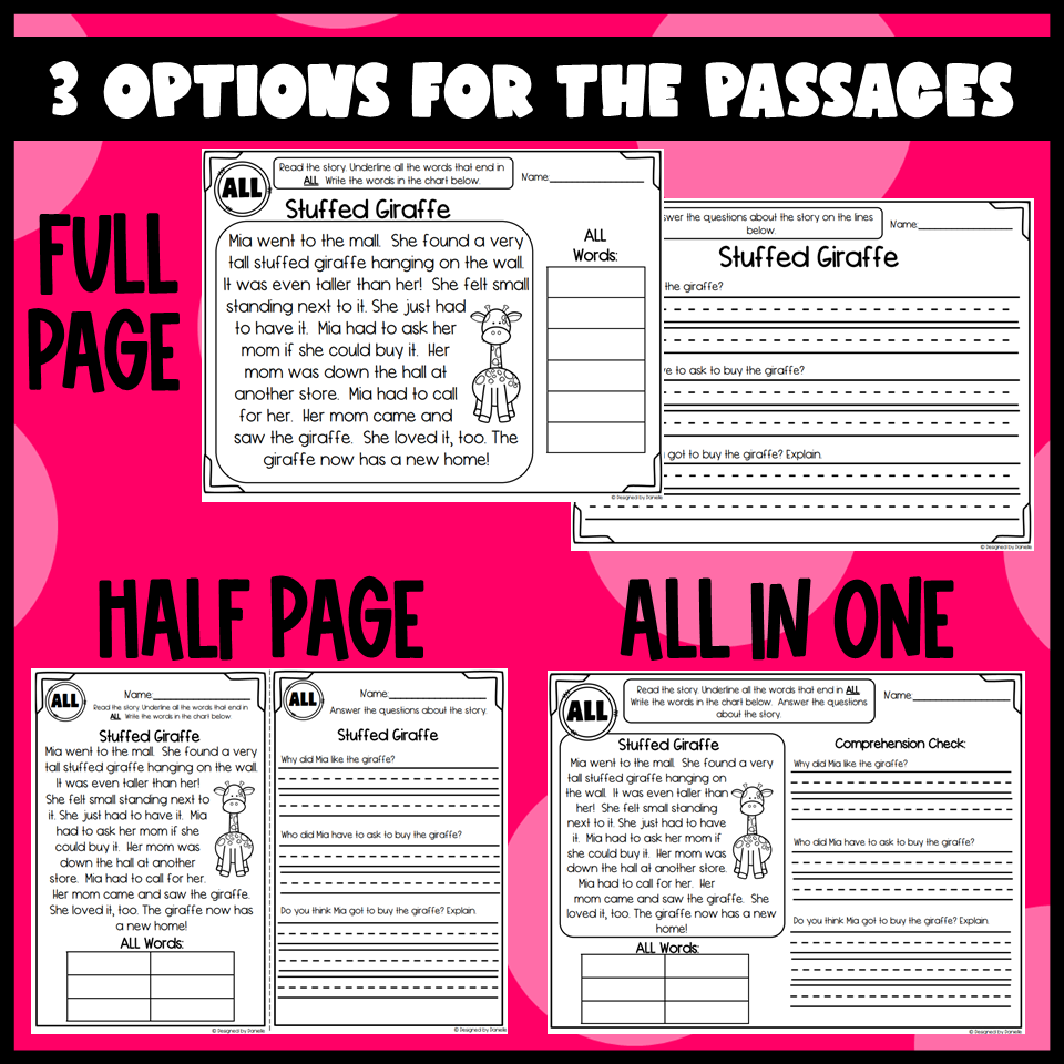 ALL ELL ILL OLL and ULL Word Family Phonics Reading Passages | Made By ...