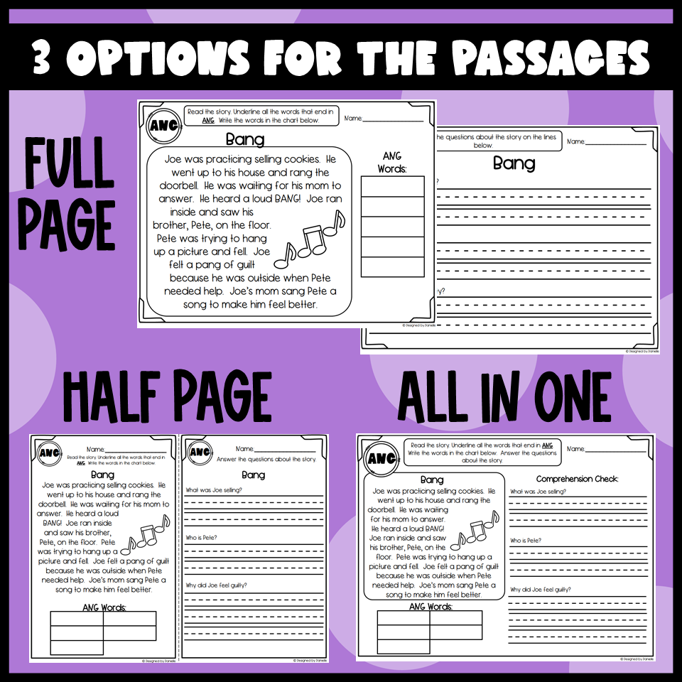 ANG ING ONG and UNG Word Family Phonics Reading Passages | Made By Teachers