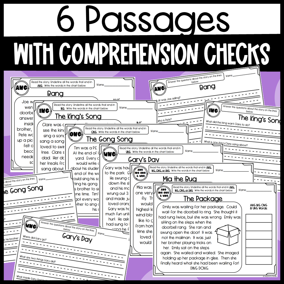 ANG ING ONG and UNG Word Family Phonics Reading Passages | Made By Teachers
