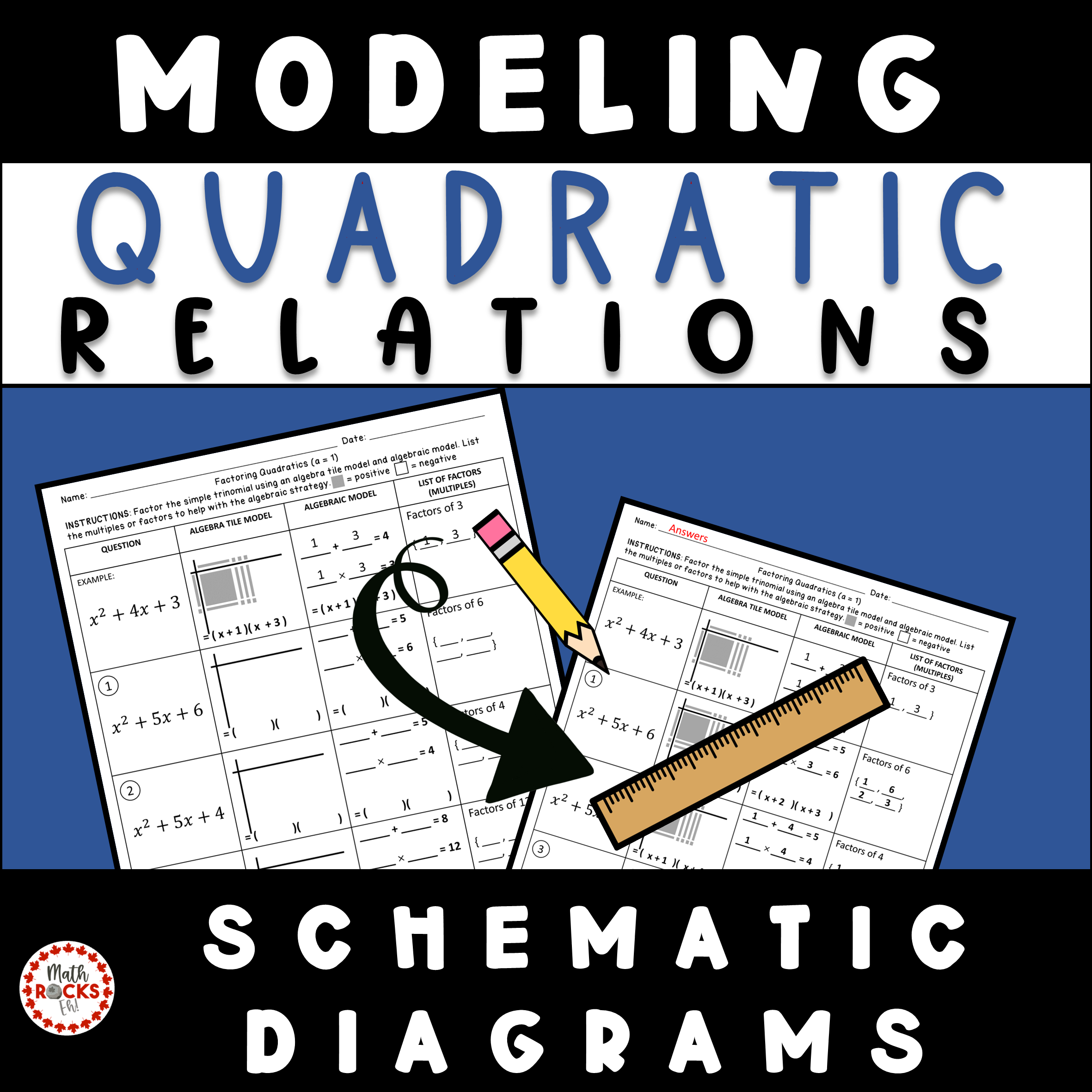 Factor Quadratics Simple Trinomials a = 1 With Algebra Tiles Printable ...