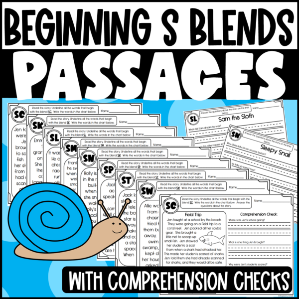Beginning S Blends Reading Passages with Comprehension Questions | Made ...