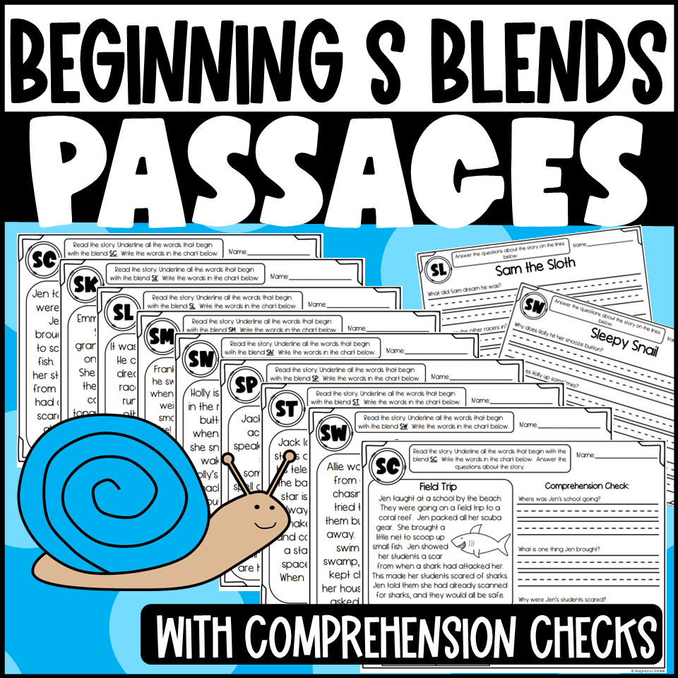 Beginning S Blends Reading Passages with Comprehension Questions | Made ...