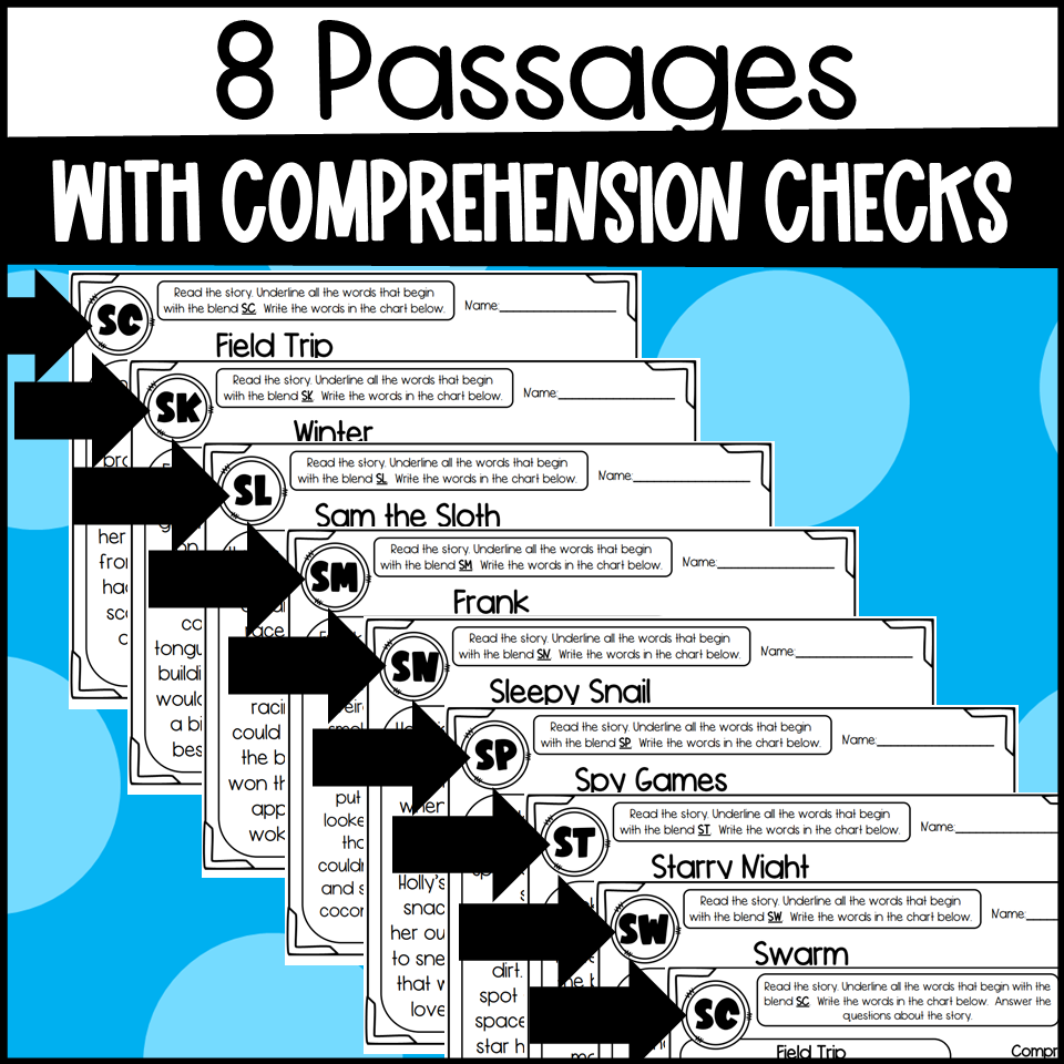 Beginning S Blends Reading Passages with Comprehension Questions | Made ...