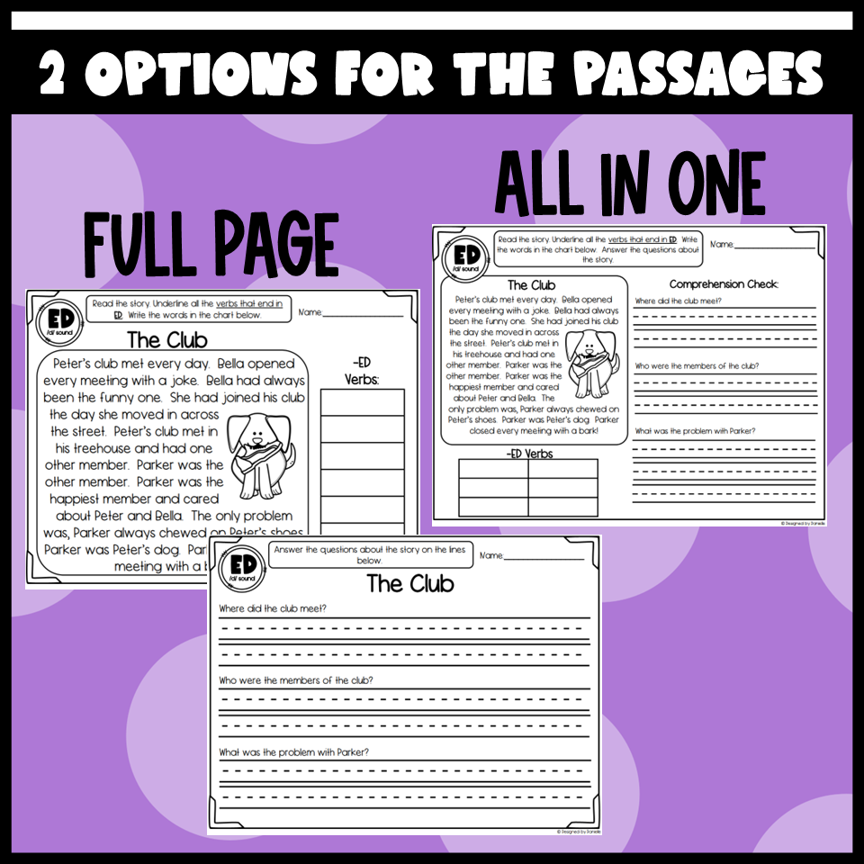Inflectional Endings Passages with Comprehension Questions: ED ING and ...