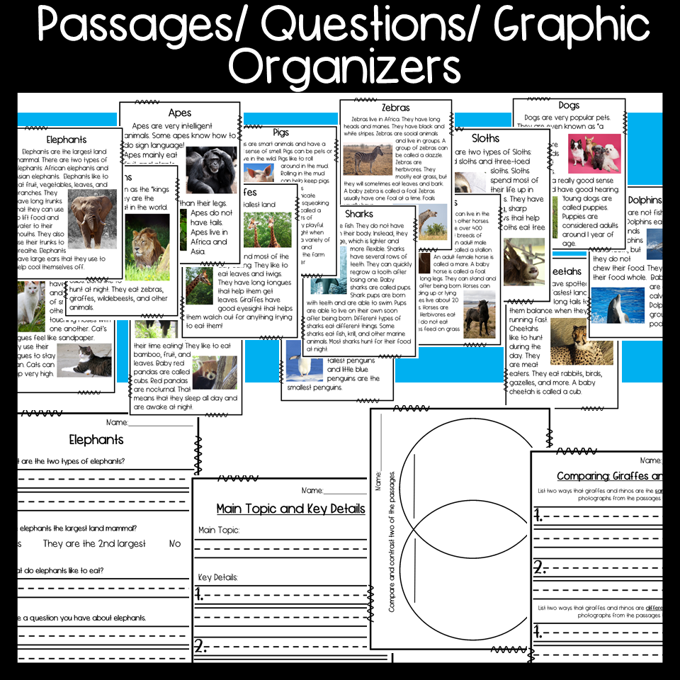 Non-Fiction Animal Passages: Main topic/Key Details/Ask and Answer ...