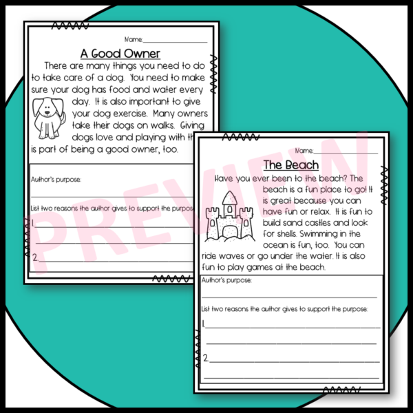 RI.1.8 Passages: Author's purpose and Supporting Reasons | Made By Teachers