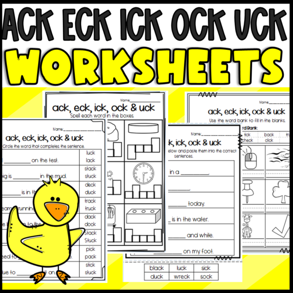 ack, eck, ick, ock, & uck Word Family Worksheets | Made By Teachers