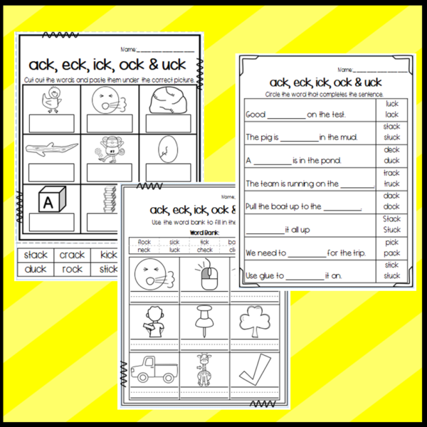 ack, eck, ick, ock, & uck Word Family Worksheets | Made By Teachers