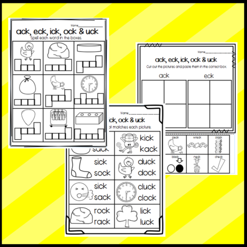ack, eck, ick, ock, & uck Word Family Worksheets | Made By Teachers