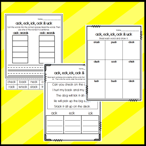 ack, eck, ick, ock, & uck Word Family Worksheets | Made By Teachers