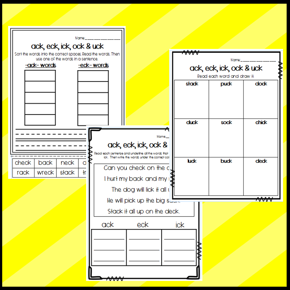 ack, eck, ick, ock, & uck Word Family Worksheets | Made By Teachers