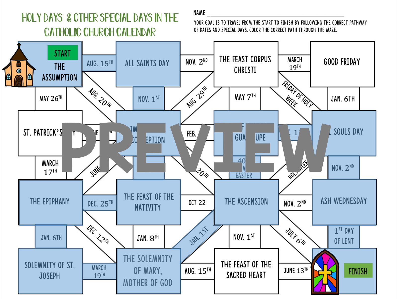 Catholic Holy Days of Obligation and Special Feast Days Maze (Print and ...