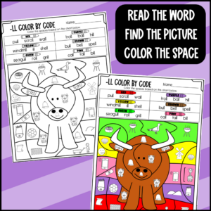 ALL ELL ILL OLL and ULL Color by Code Worksheets | Made By Teachers