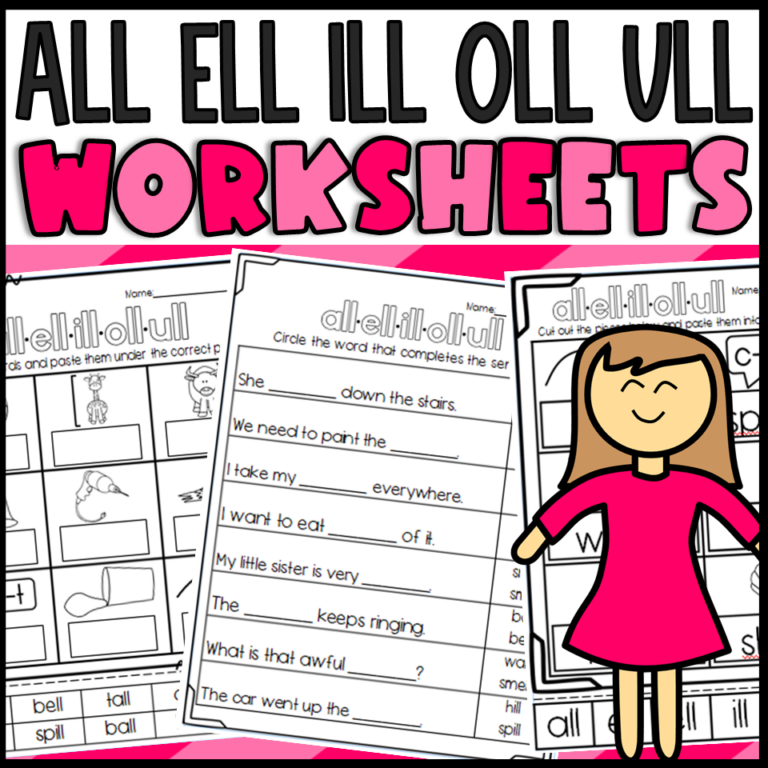 all, ell, ill, oll, ull Worksheets: Cut and Paste Sorts, Cloze, Read ...