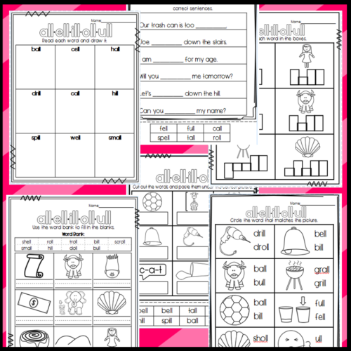 all, ell, ill, oll, ull Worksheets: Cut and Paste Sorts, Cloze, Read ...