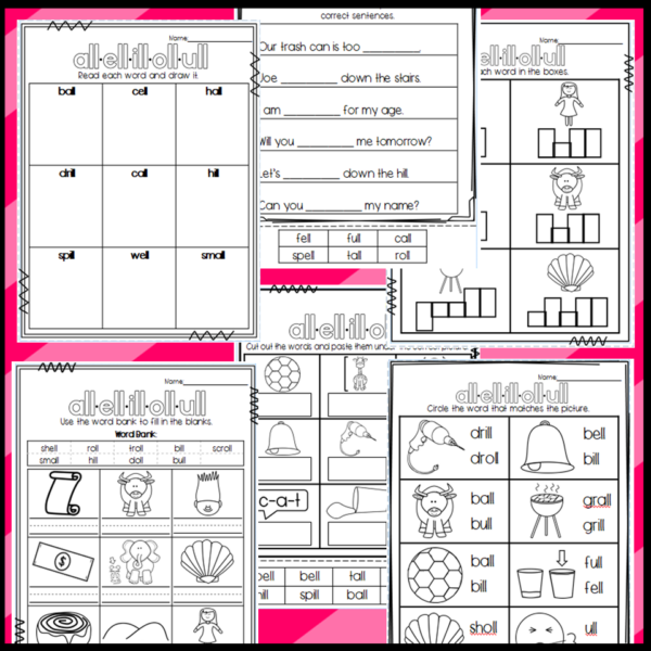 all, ell, ill, oll, ull Worksheets: Cut and Paste Sorts, Cloze, Read ...