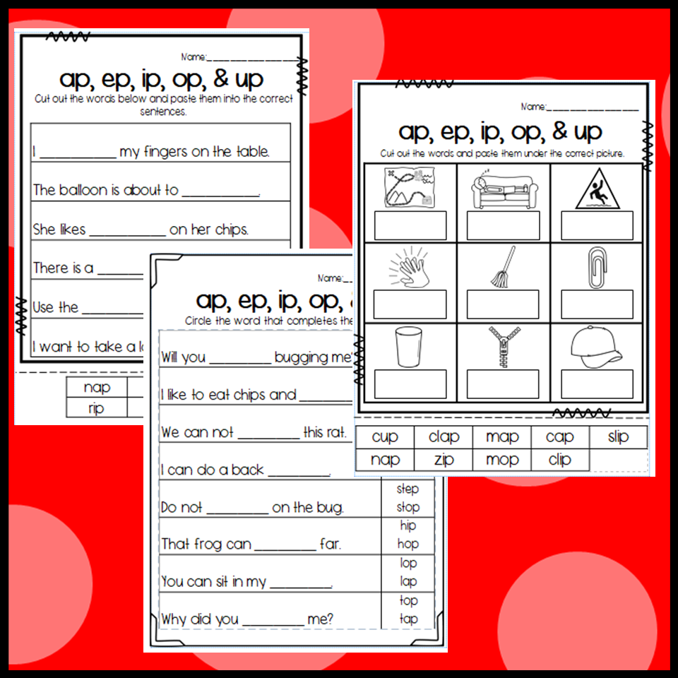 ap, ep, ip, op, and up Word Family Worksheets | Made By Teachers