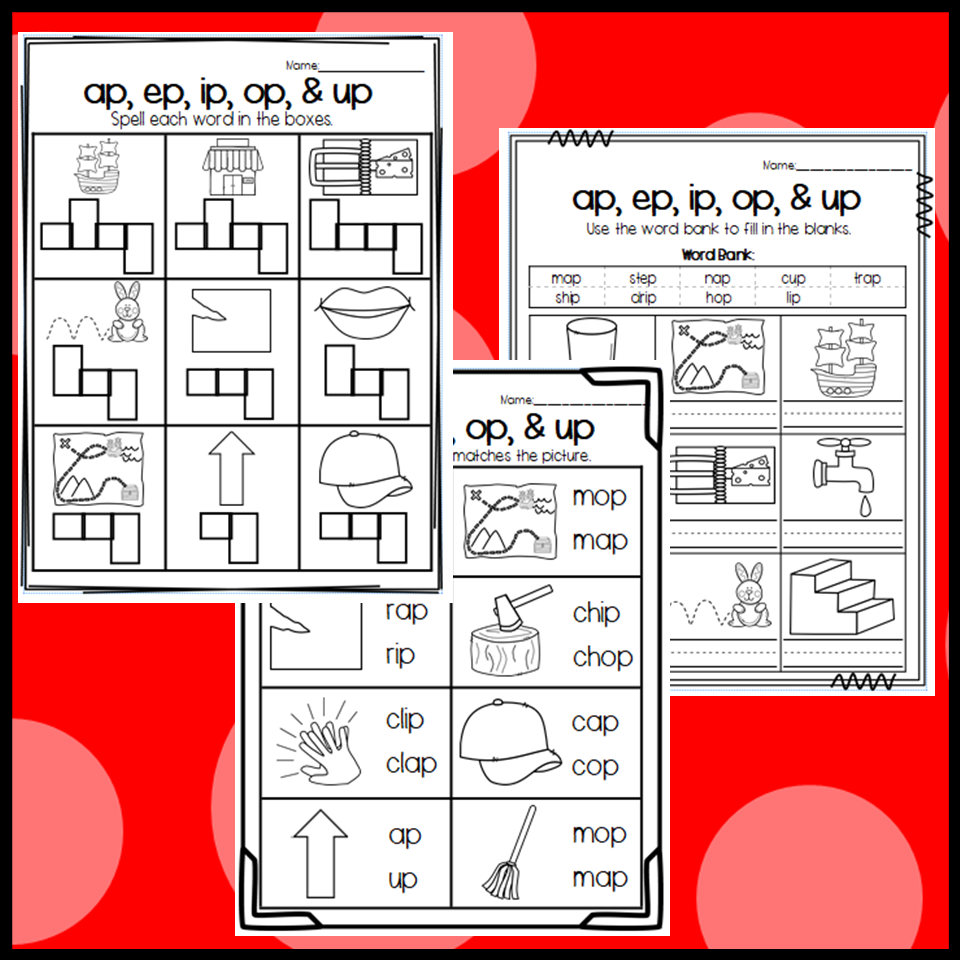 ap, ep, ip, op, and up Word Family Worksheets | Made By Teachers