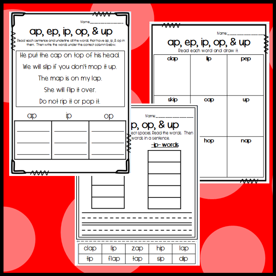 ap, ep, ip, op, and up Word Family Worksheets | Made By Teachers