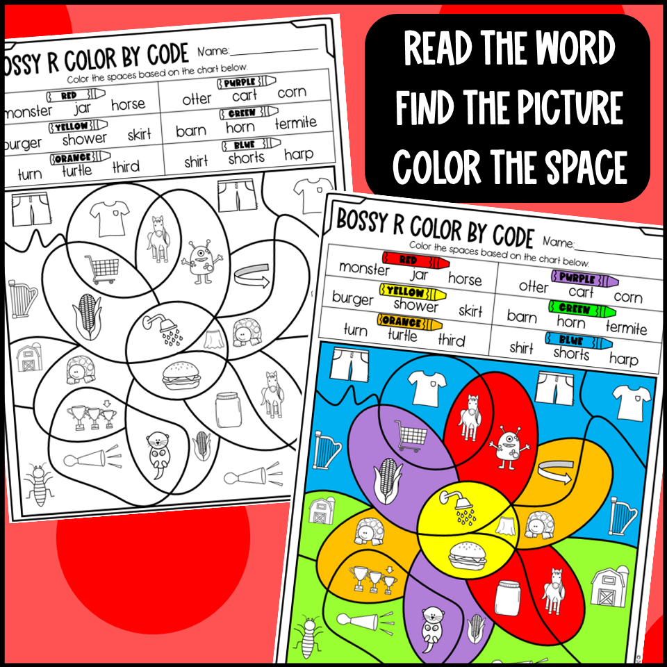 AR ER IR OR UR Color by Code Worksheets R Controlled Vowels | Made By ...