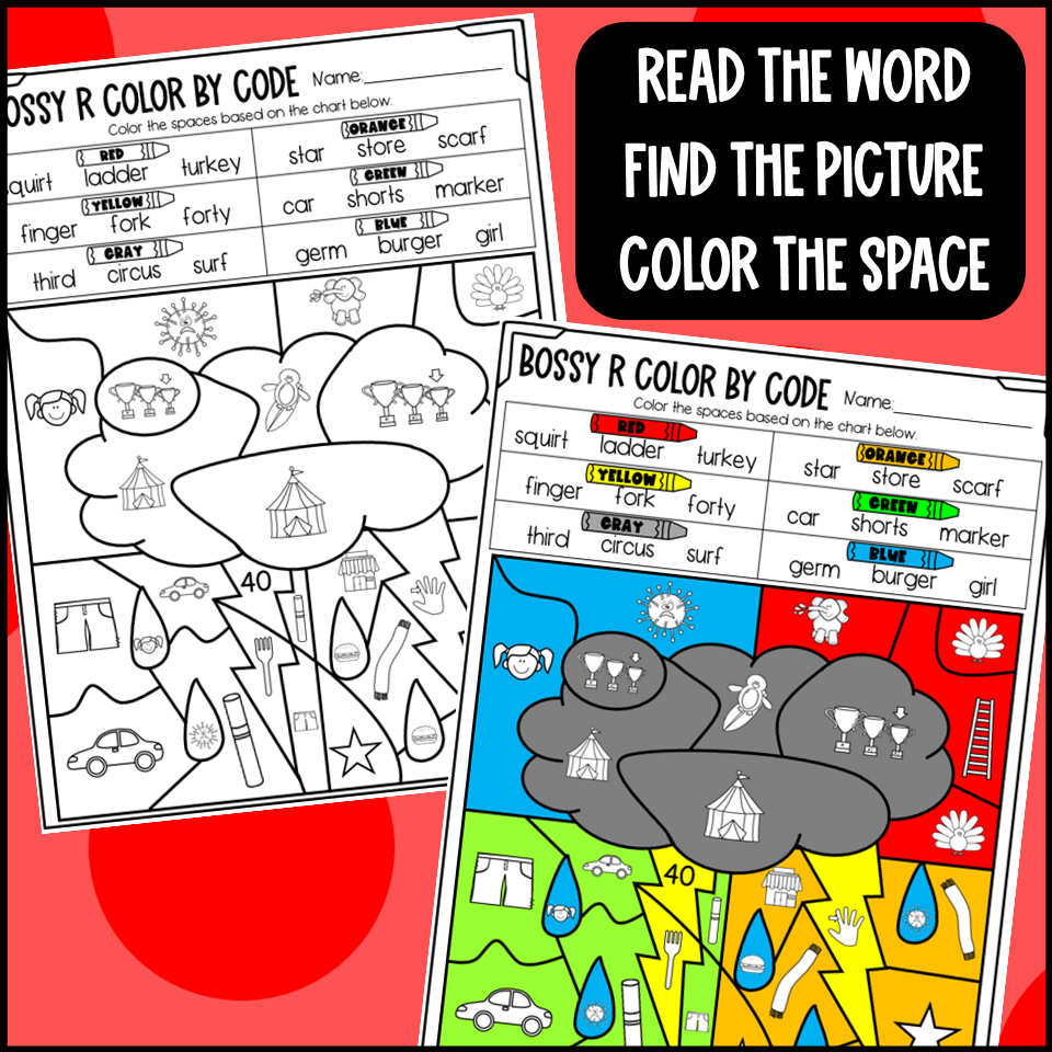 AR ER IR OR UR Color by Code Worksheets R Controlled Vowels | Made By ...