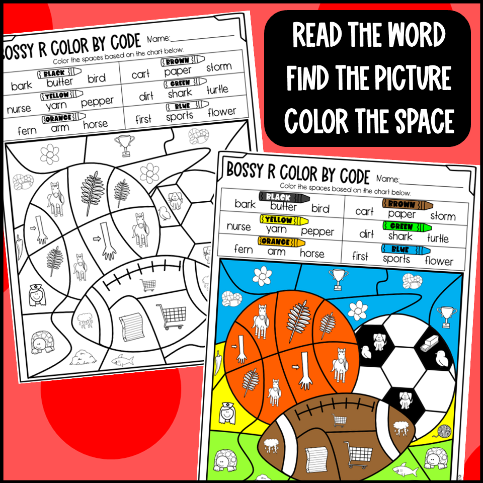 AR ER IR OR UR Color by Code Worksheets R Controlled Vowels | Made By ...