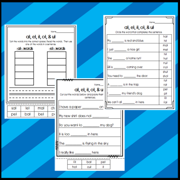 at, et, it, ot, and ut Word Family Worksheets - Made By Teachers
