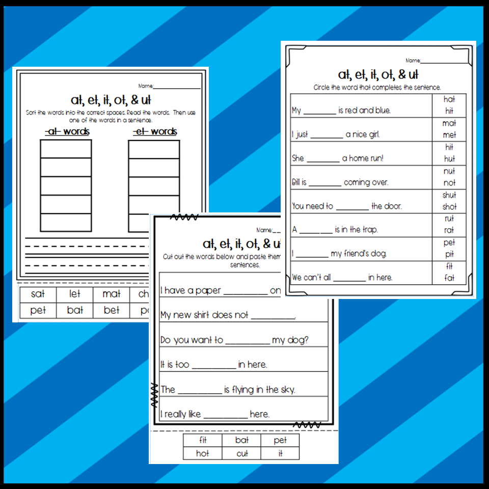 at, et, it, ot, and ut Word Family Worksheets | Made By Teachers