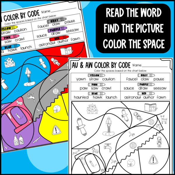 AU and AW Color by Code Worksheets: Diphthongs | Made By Teachers