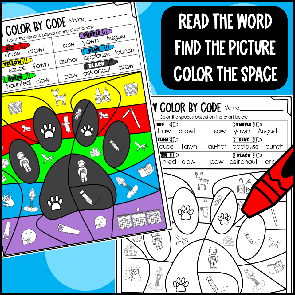 AU and AW Color by Code Worksheets: Diphthongs | Made By Teachers