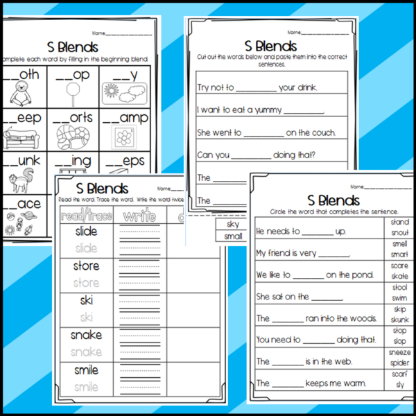 Beginning S Blends Worksheets | Made By Teachers