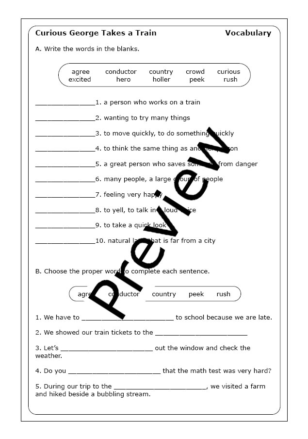 "Curious George Takes a Train" worksheets | Made By Teachers
