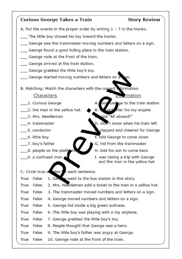 "Curious George Takes a Train" worksheets | Made By Teachers