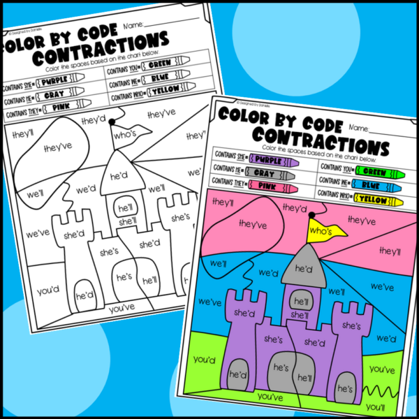 Contractions Color by Code Worksheets: No Prep | Made By Teachers