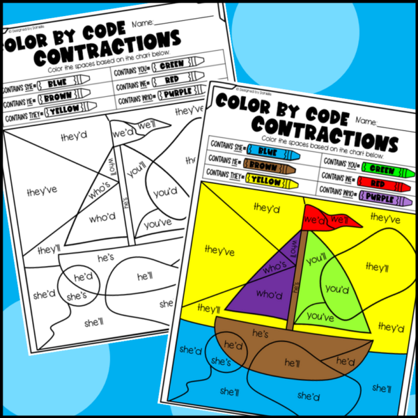 Contractions Color by Code Worksheets: No Prep | Made By Teachers