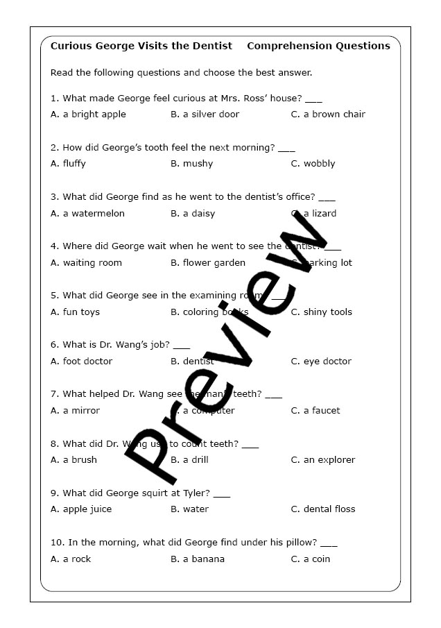 "Curious George Visits the Dentist" worksheets | Made By Teachers
