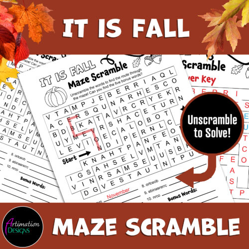 Fall Maze Puzzle | Word Scramble | Autumn Word Game | Word Search ...