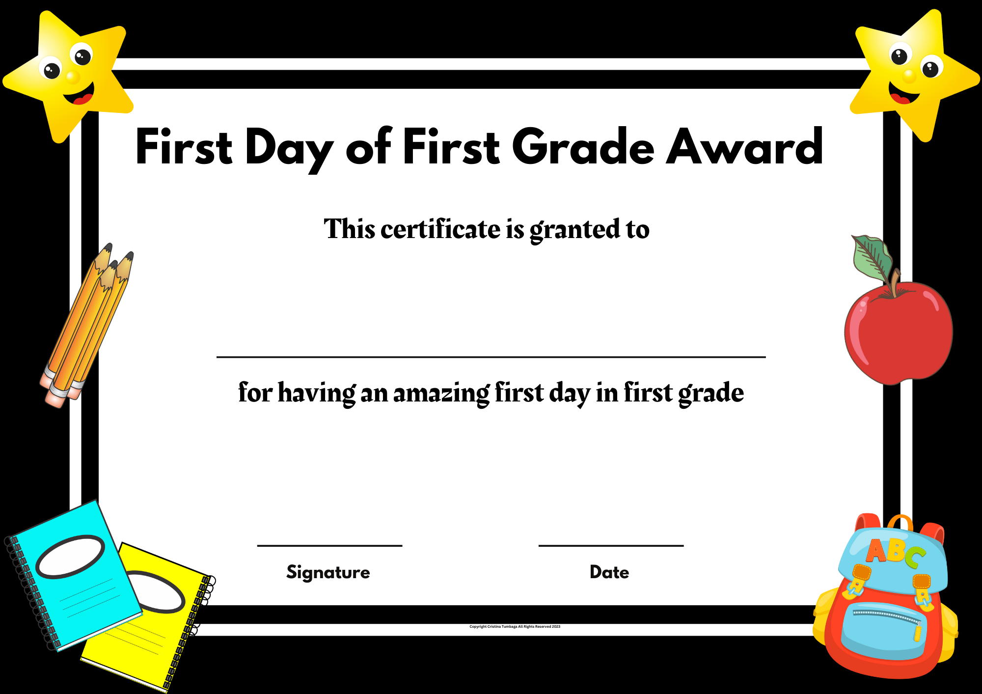 First Day of First Grade Award Certificate Editable | Made By Teachers