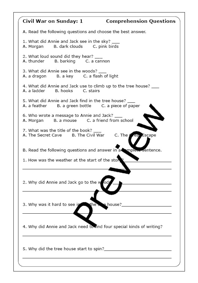 Magic Tree House "Civil War on Sunday" worksheets | Made By Teachers